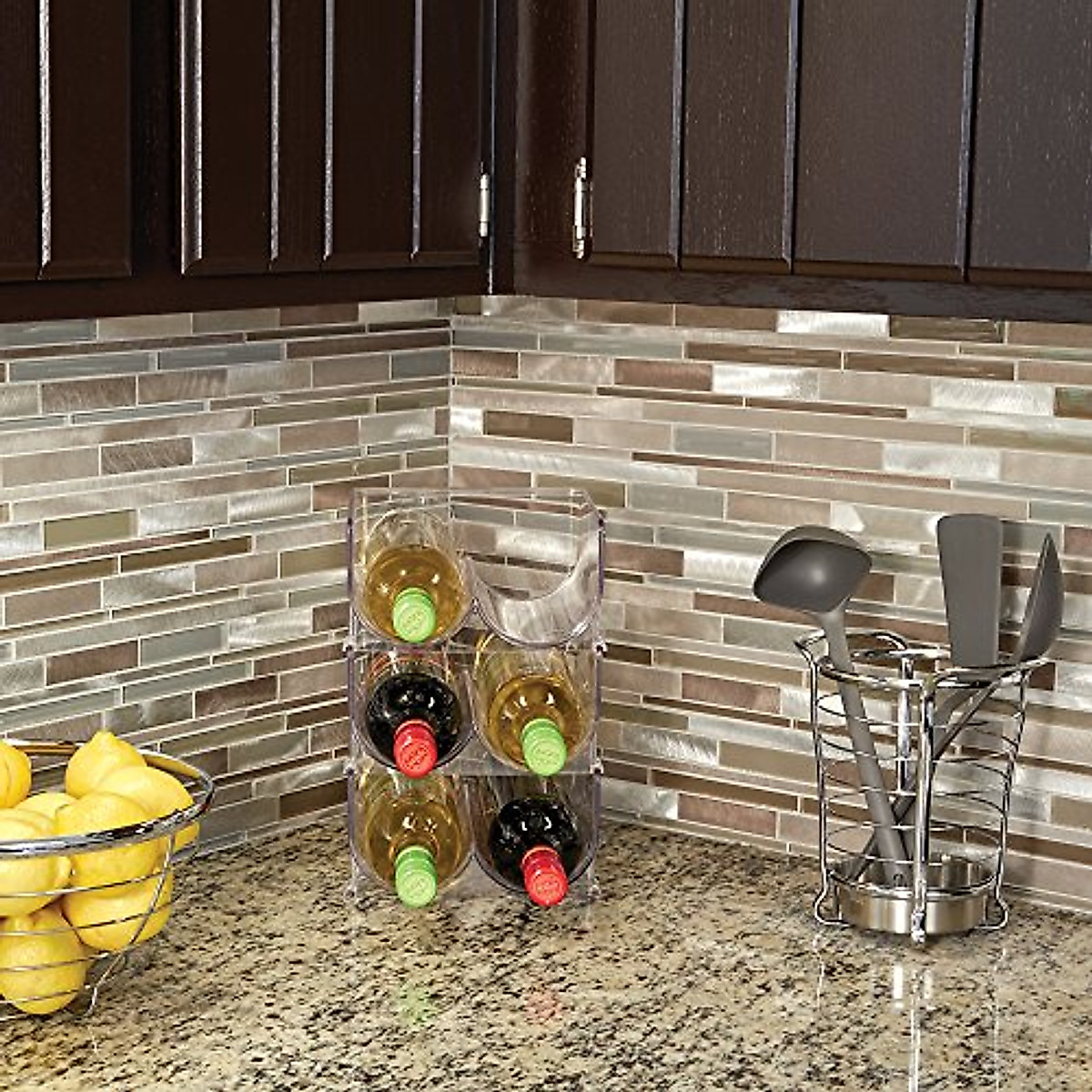 InterDesign Stackable Wine Storage Rack – Free Standing Organizer for Refrigerator or Kitchen Countertops - Holds 2 Bottles, Clear