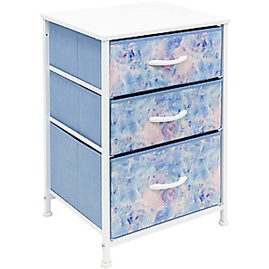 Sorbus Nightstand Storage Organizer with 3 Drawers - Kids Girls, Boys Bedroom Furniture Storage Chest for Clothes, Closet Organization - Steel Frame, Wood Top, Fabric Bin (Pastel Tie-dye Blue/Pink)