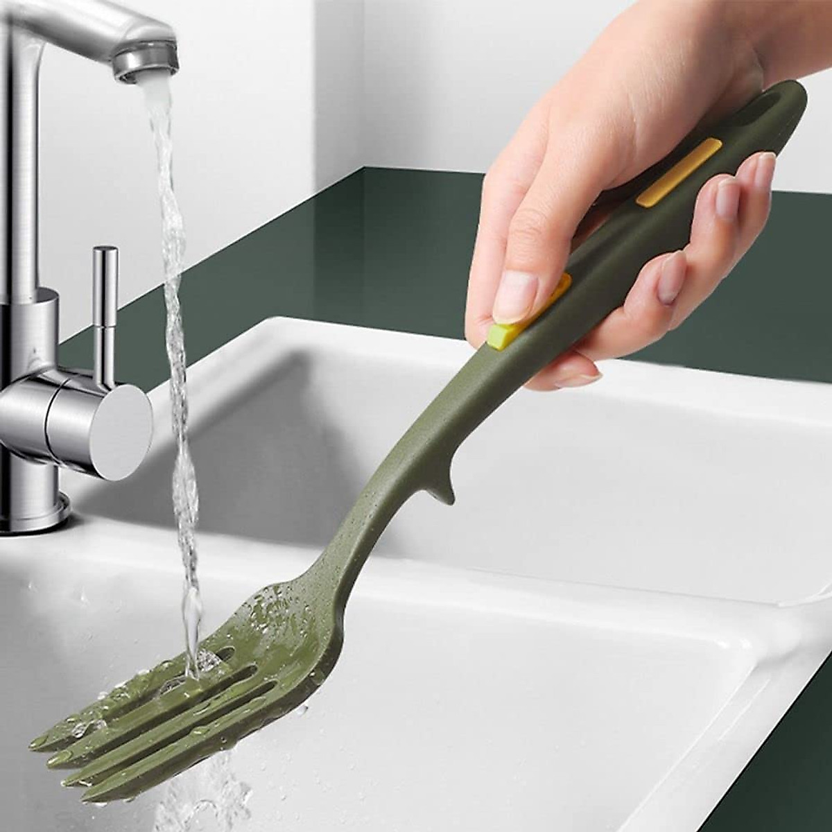 1 Pc Silicone Salad Forks Flexible Dessert Pasta Fruit Cooking Utensils Multi-function Spaghetti Server Whisking Serving Kitchen Tools(black)