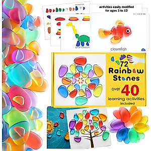 Acorn to Oak Rainbow Stones, 72 Stones 40+ Activities, Learning & Education Toys, Classroom Must Haves, Math manipulatives, Light Table manipulatives Educational Toys for Kids 5-7, Montessori Toys