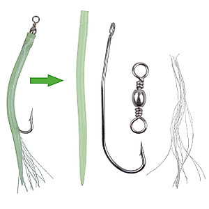 Striped Bass Tube Lures Trolling Lures Saltwater Cod Rig Tube Teaser with Stainless Steel EEL Hook Barrel Swivel for Offshore Trolling Striper Bass Big Game Fishing (Green 7/0)