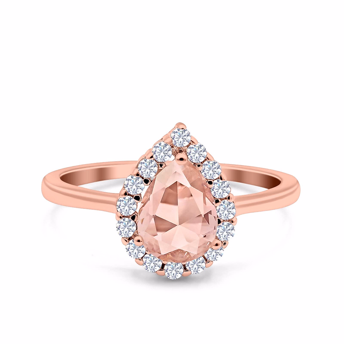 Blue Apple Co. Rose Tone, Simulated Morganite CZ Size-7 Celtic Halo Art Deco Pear Wedding Engagement Ring Round CZ 925 Sterling Silver