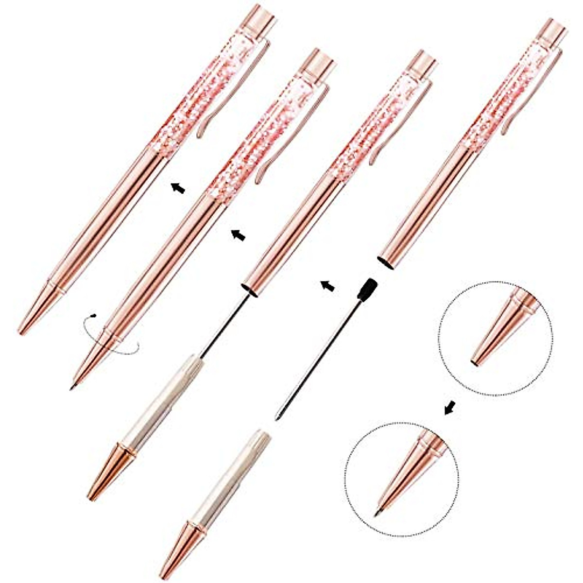 ZZTX 10 Pcs Rose Gold Ballpoint Pens Metal Pen Bling Dynamic Liquid Pieces Pen With Refills Black Ink Office Supplies Gift Pens For Christmas Wedding Birthday
