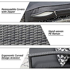 Patiorama 3 Pieces Outdoor Patio Furniture Set, Outdoor Wicker Conversation Set, Patio Rattan Chair Set, Modern Bistro Set with Coffee Table, Garden Balcony Backyard Poolside (Dark Grey)