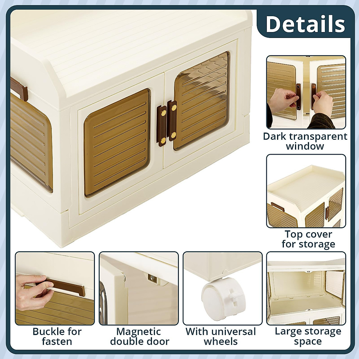 GARPROVM 3 Tier Stackable Storage Bins with Doors and Wheels 42 GAL, Storage Box 168QT Foldable Storage Bins with lids Storage Closet Clothes Organizer Storage Cabinet for Bedroom Living Room