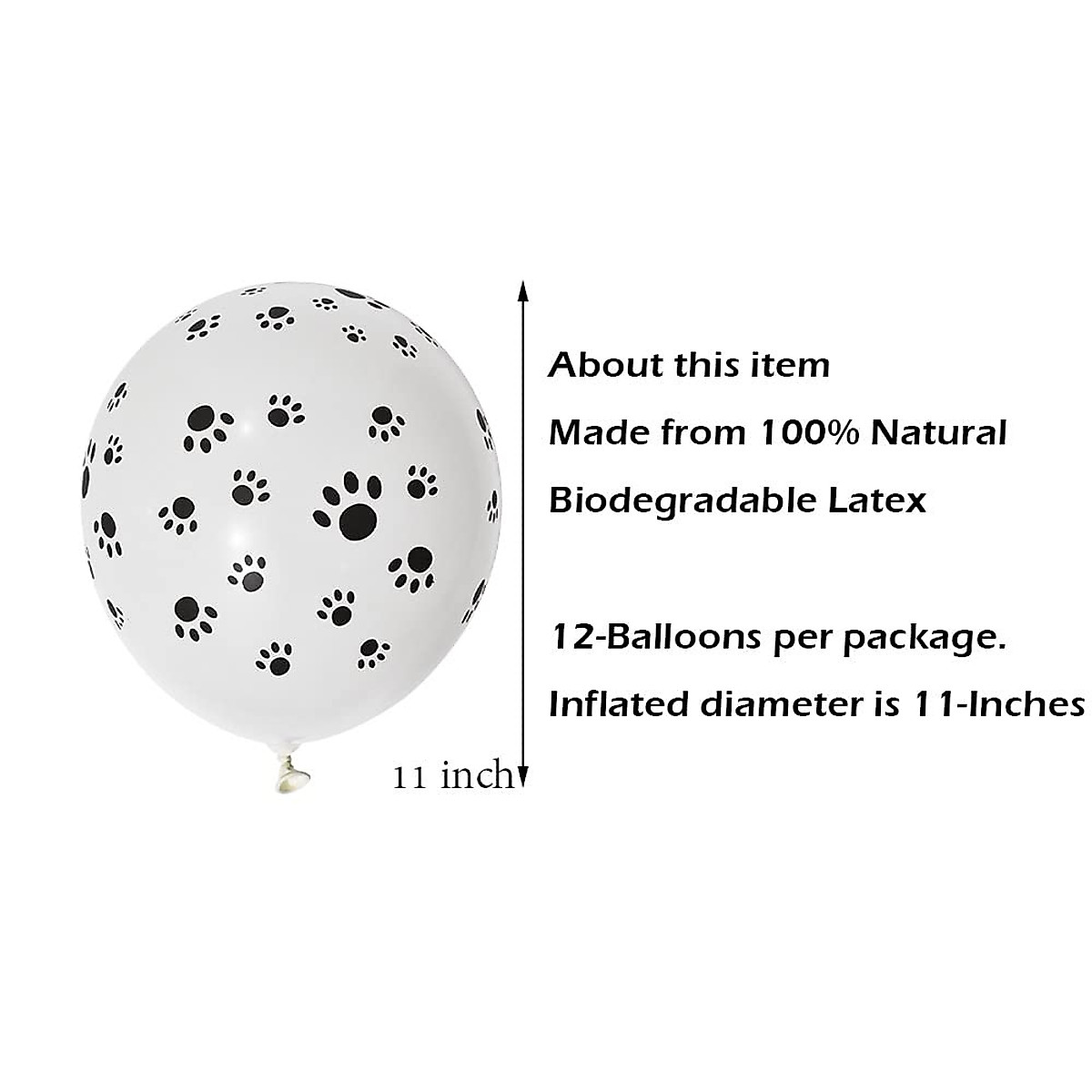 DelightBox Paw Prints-A-Round Biodegradable Latex Balloons, White with Black paw prints All-Around, 11-Inch (12-Units)