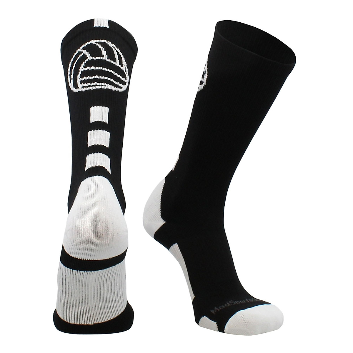 MadSportsStuff Volleyball Logo Crew Socks (Black/White, Medium)
