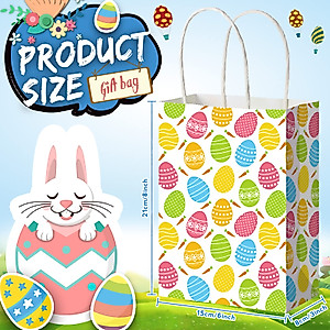 12 Pieces Easter Gift Paper Bags Easter Party Favor Bags with Handles Easter Treat Bags Kids with Happy Easter for Easter Party Supplies Candy Cookie Goodies Gift Wrapping