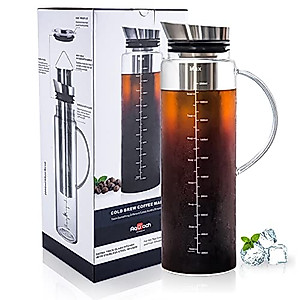 Aquach Cold Brew Coffee Iced Tea Maker & Fruit Pitcher - Large Capacity 68 Ounces - with Durable Glass Carafe / Fine Mesh Steel Infuser / Airtight Lid
