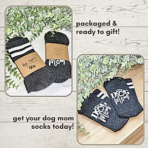 Boutique Dog Mom Crew Socks for Women - Soft Fuzzy No Slip Grip Soles - Fun Novelty Wife, Grandma, or Girl Birthday Gift or Christmas Present Stocking Stuffer - Sock Gifts for Best Friend - Charcoal