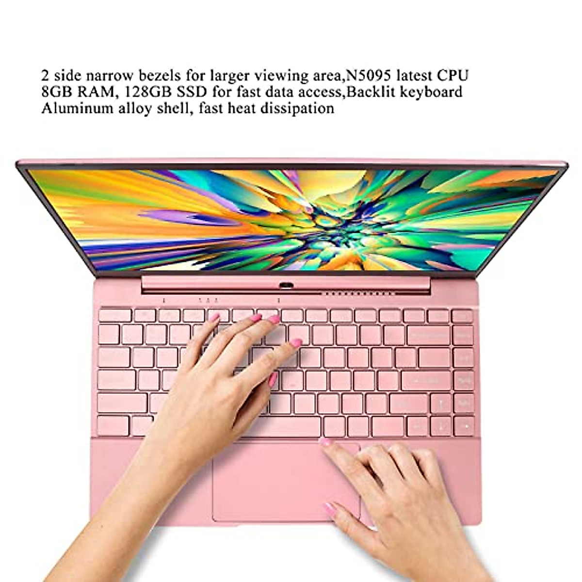 Shanrya 14 inch Ultrathin Office Notebook with Pink IPS HD Digital Screen with Backlit touchpad