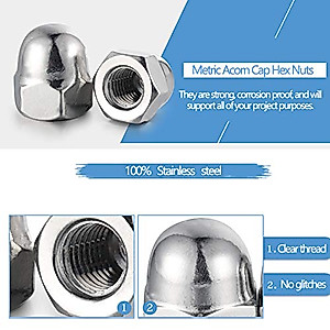 100Pcs M3-0.5 Acorn Hex Cap Nuts, 304 Stainless Steel 18-8，Metric Thread Dome Head Nuts，Plain Finish