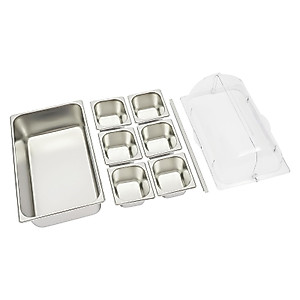 GCIUEMMH Chilled Veggie Tray with Lid - Stainless Steel Food Serving Tray Buffet Condiment Dispenser 6 Pan Countertop Food Serving Container with Clear Top Cover for Seafood Fruit Party Buffet Tray