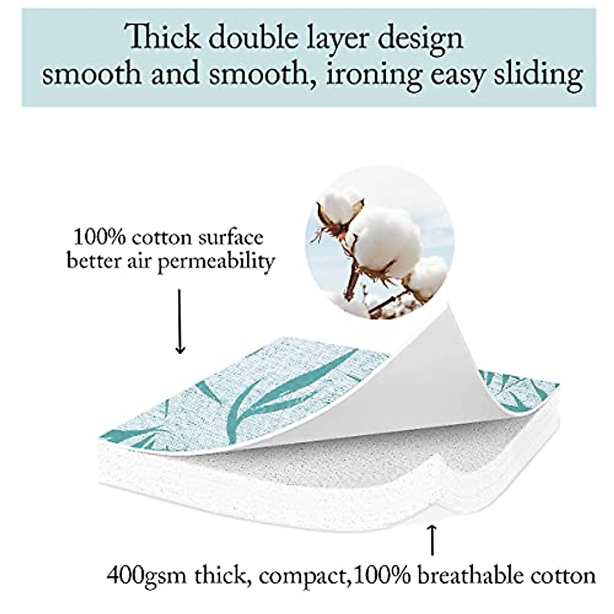 MZXcuin 15" x 54" Ironing Board Cover and pad, Extra Thick Cotton Iron Cover with Padding Heat Reflective Heavy Duty Pad, Green Leaves