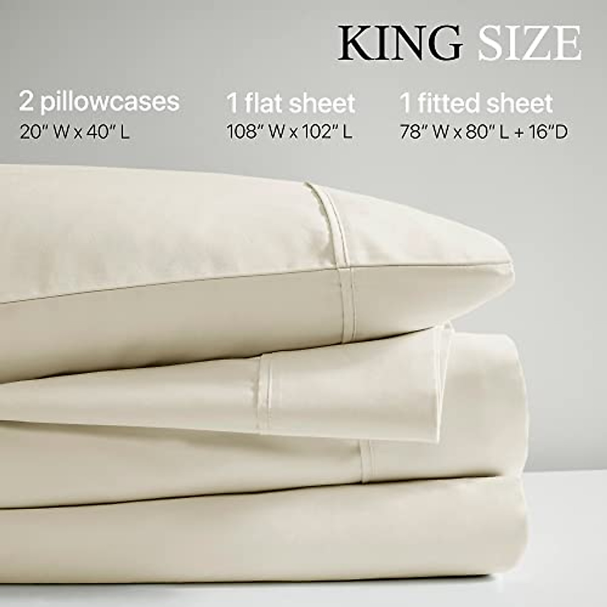 Beautyrest 1000 Thread Count, Solid Color Sheet Set, Elastic Deep Pocket, All Season, Breathable, HeiQ Smart Temperature, Soft Cotton Blend Bedding, Matching Pillowcase, King Ivory 4 Piece