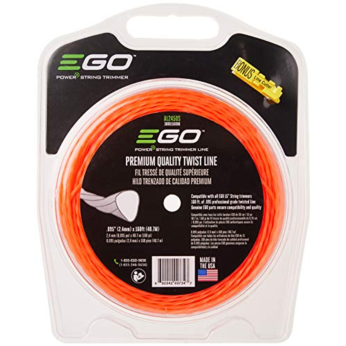 EGO Power+ AL2450S 0.095" Premium Quality Twist Line for EGO 15-Inch String Trimmer, black