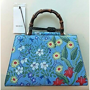 Gucci Flora Azure Shanghai Blue Large Floral Handbag Italy Bag Handbag Flower Bamboo New