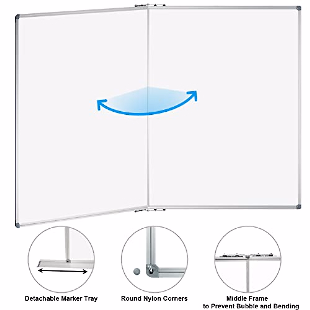 Lockways Large Magnetic 60" x 40" Dry Erase Board, Foldable Wall Mounted Whiteboard| White Board with Pen Tray for Business,Team,Home Office,Home Education