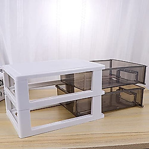 CLISPEED Plastic 2- Drawer Desktop Organizer Stackable Storage Drawers Dresser Storage Container Case Multi- Bin Storage Rack for Office Bedroom Bathroom Black