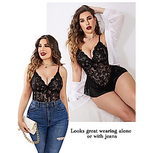 Avidlove Black Bodysuit Women Sexy Plus Size Babydoll Lingerie Strap Chemise Nightgown V Neck Sleepwear Nightwear