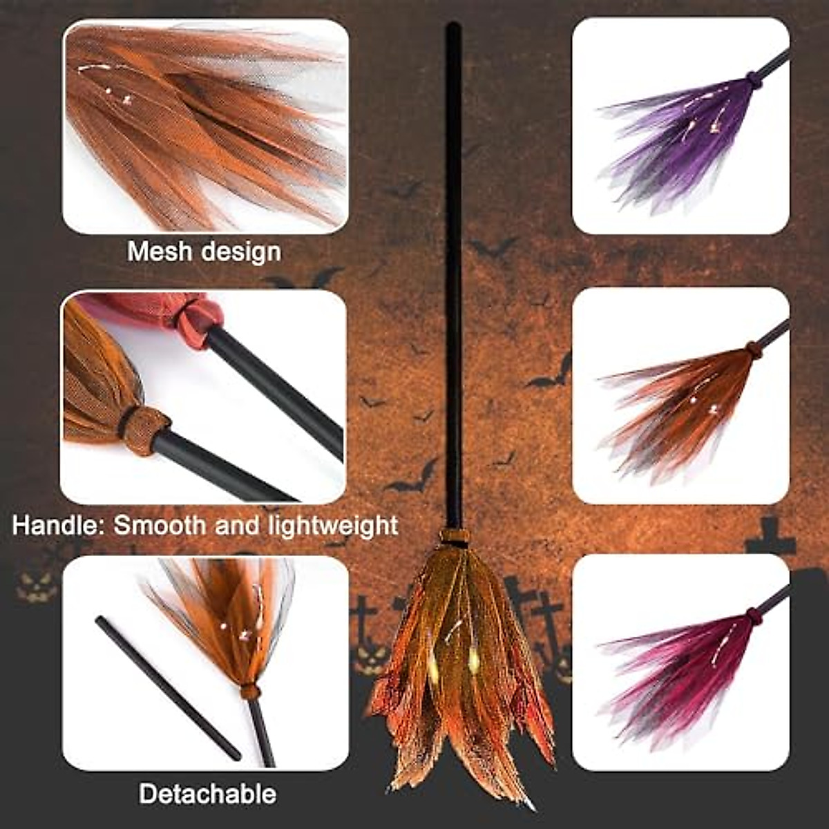 Halloween Witch Broom, LED Lighted Witch Broomstick, Glow in The Dark Witch Broom, Halloween Party Costume Decoration Cosplay Props for Halloween Costume Decoration (3 Pack)