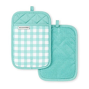 KitchenAid Gingham Pot Holder 2-Pack Set, Aqua Sky, 7"x10"