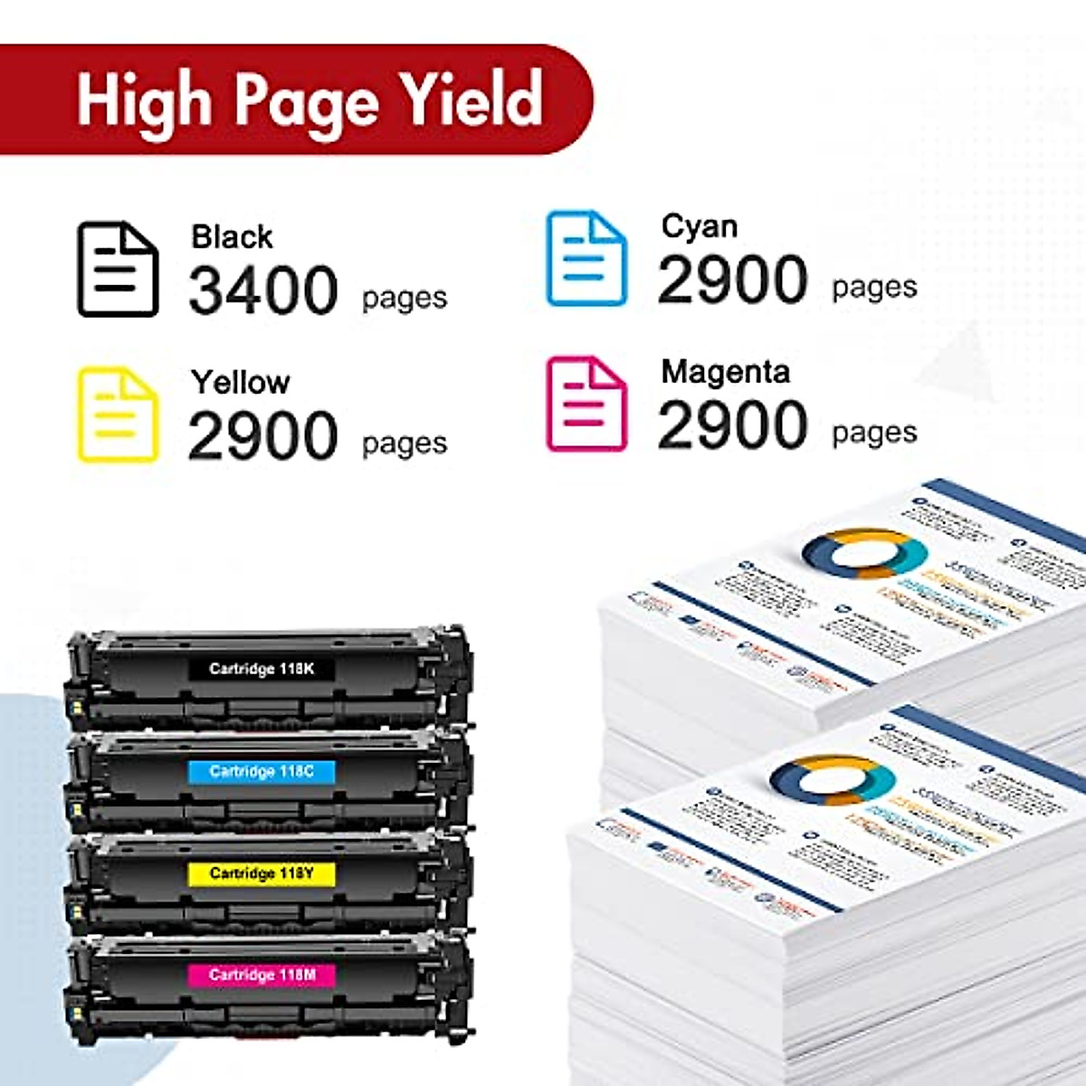 118 Toner Cartridge Replacement for Canon 118 Toner Cartridge CRG118 CRG 118 for Canon Color ImageCLASS MF8580dw MF644Cdw LBP622Cdw MF641Cw MF644 Printer Ink (Black Cyan Magenta Yellow, 4-Pack)