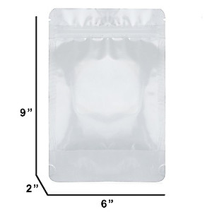 Stand Up Pouch Bags, 6" x 9", Heavy Duty, 100 Pack, Clear Front with Aluminum Foil Back - Resealable Ziplock and Heat Sealable for Food Storage