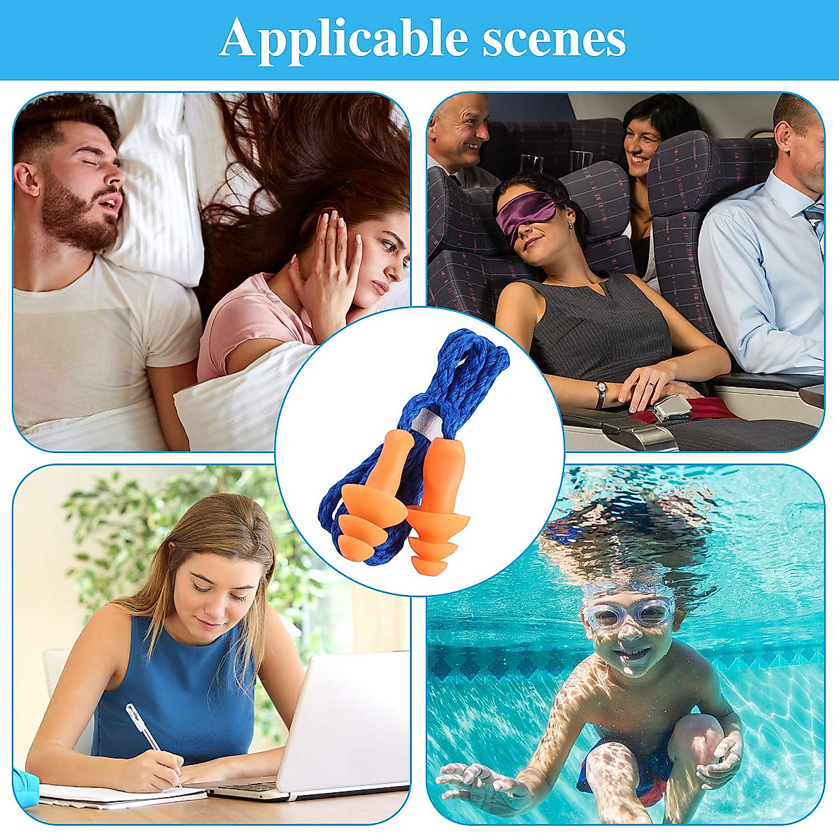 100 Pairs Corded Ear Plugs Silicone Noise Reducing Blocking Cancelling Soft Reusable Rubber Hearing Protection Earplugs for Sleeping Swimming Snoring Sports Racing