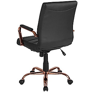 Flash Furniture Whitney Mid-Back Swivel LeatherSoft Desk Chair with Padded Seat and Armrests, Adjustable Height Padded LeatherSoft Office Chair, Black/Rose Gold