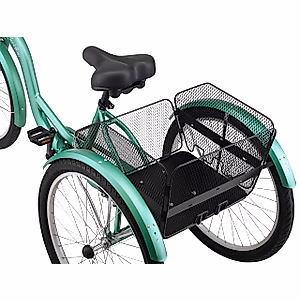 Schwinn Meridian Adult Tricycle Bike, Mens and Womens Three Wheel Beach Cruiser, 26-Inch Wheels, Low Step-Through Frame, Wide Seat, Rear Folding Basket, Single-Speed, Green