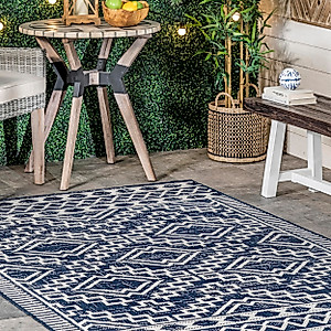 nuLOOM 4' x 6' Outdoor Performance Area Rug, Stain Resistant, Weather Resistant, High Traffic, Patio, Balcony, Outside, Cari Blue