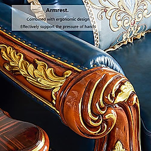 DEKIST European-Style Leather Sofa, Solid Wood Carved Luxury American-Style Villa Sofa, Living Room Furniture Combination Single Sofa is Suitable for Villas, Clubs, Apartme