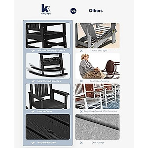 KINGYES Outdoor Rocking Chair Set of 2, High Density Polyethylene Patio Rocking Chairs with 330lbs Support for Adults, Black