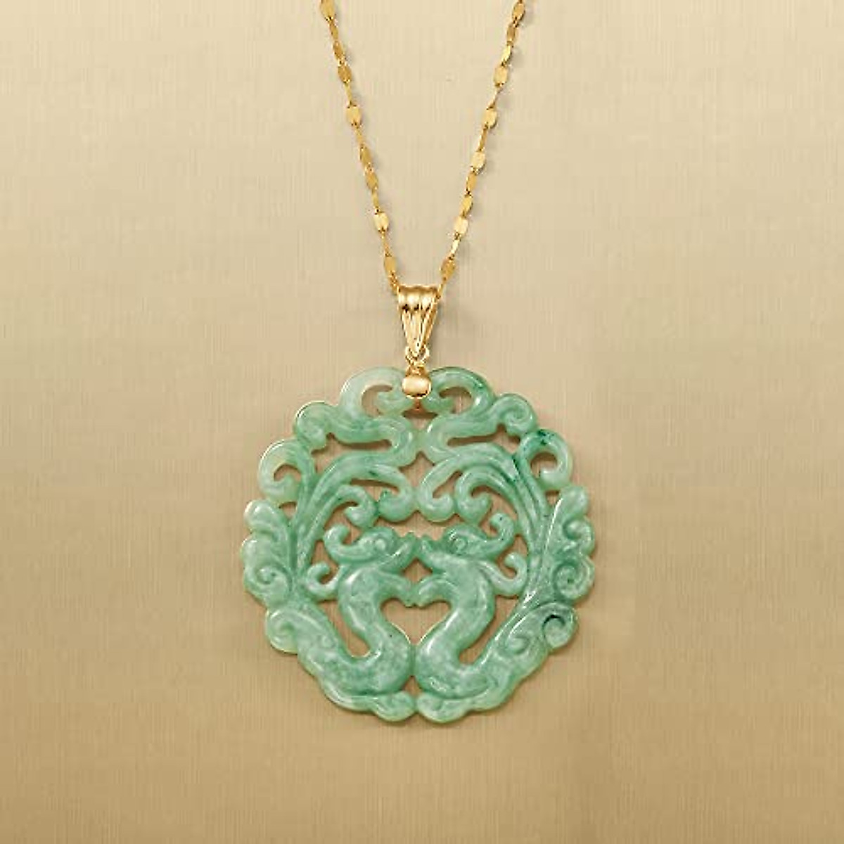 Ross-Simons Carved Jade Phoenix Pendant With 14kt Yellow Gold