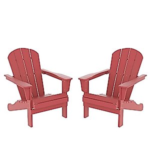 Williamspace Adirondack Chairs Set of 2, Lifetime Outdoor Adirondack Chair Oversized Fire Pit Chair, Weather Resistant HDPE Patio Chair Easy Installation for Garden, Poolside, Backyard, Beach (Red)