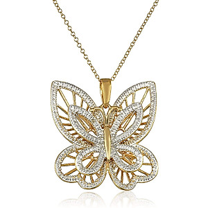 MORGAN & PAIGE Sterling Silver Butterfly Necklace, 18k Yellow Gold Plated Necklace with Diamond Accents, Filigree Butterfly Gold Necklace, Women's Gold Necklace for Sensitive Skin