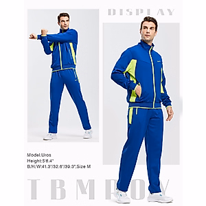 TBMPOY Men's Tracksuits Sweatsuits for Men Set Track Suits 2 Piece Casual Athletic Jogging Warm Up Full Zip Sweat Suits Royal Blue/Green XL
