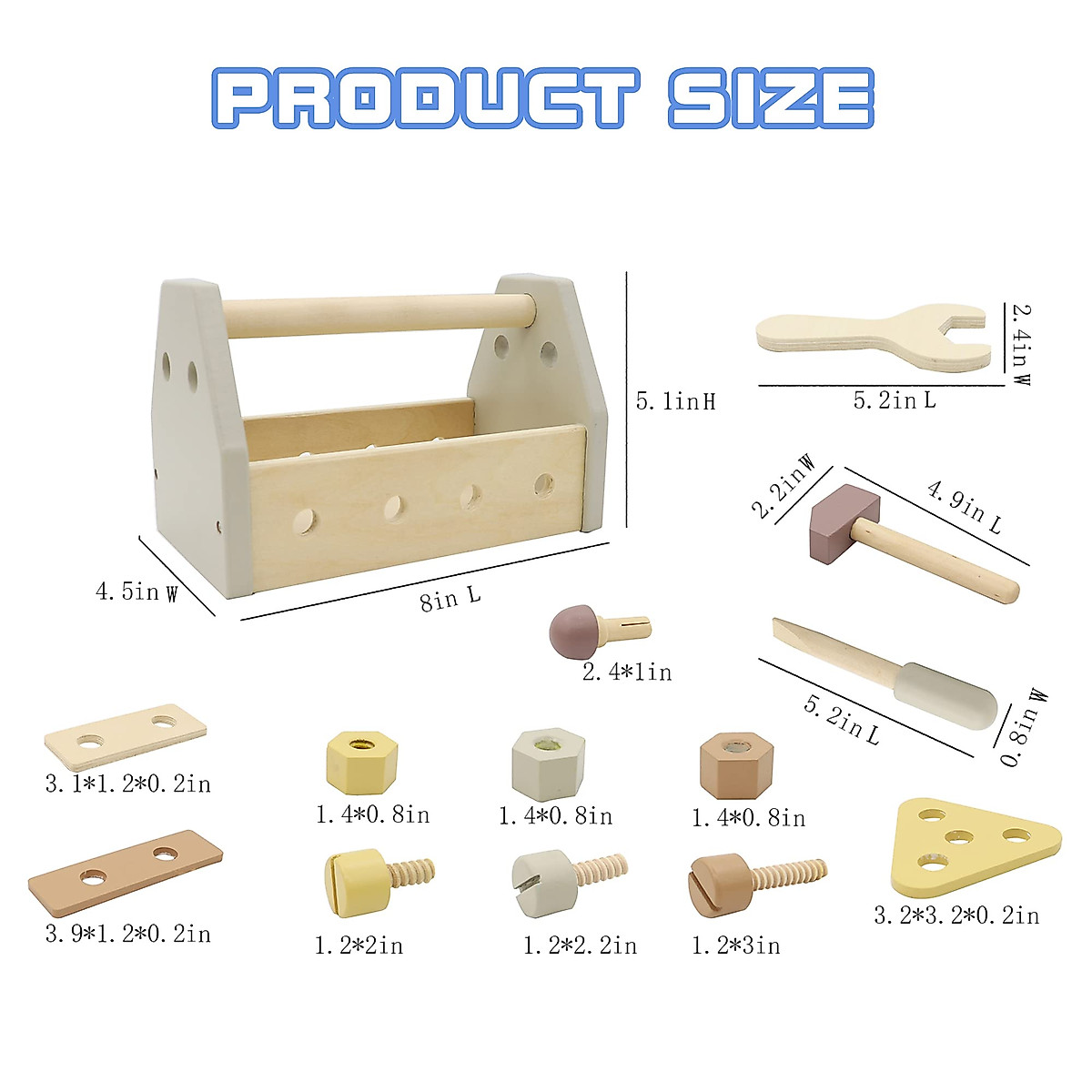 LEADER JOY Montessori Wooden Tools Kit Toddler Educational Construction Kids Toys Sets Play Box Preschool Play Tool Wooden Construction Toy （Yellow）