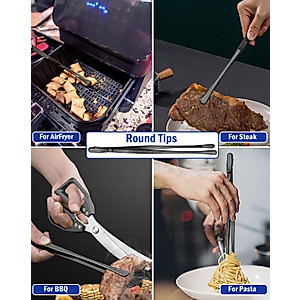 JETKONG 4 Pcs Kitchen Tweezers, 12'' and 10'' Stainless Steel Cooking Tweezers Set, High-Precision Tweezers Tongs for Cooking, Repairing, Seafood and BBQ (Black)