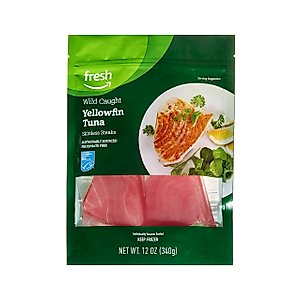 Amazon Fresh Brand, Wild Caught Yellowfin Tuna Steaks, Frozen, Sustainably Sourced, Phosphate Free, 12 Oz