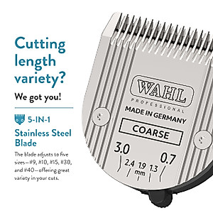 Wahl Professional Animal 5-in-1 Adjustable Blade Arco, Bravura, Chromado, Creativa, Figura, and Motion Pet, Dog, and Horse Clippers - Coarse (2179-401)