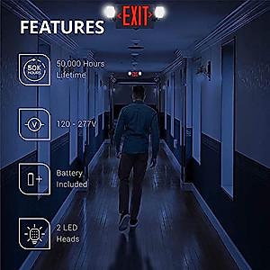 OSTEK Red LED Exit Sign Emergency Light, Two LED Adjustable Head Emergency Exit Lights with 90 Minutes Battery Backup, Dual LED Lamp ABS Fire Resistance UL-Listed (1)