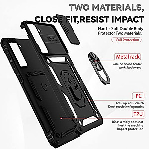 for Samsung Galaxy S21 Case with Camera Lens Cover HD Screen Protector, Dual Layer Military-Grade Drop Tested Magnetic Ring Holder Kickstand Protective Phone Case for Samsung Galaxy S21 5G (Black)