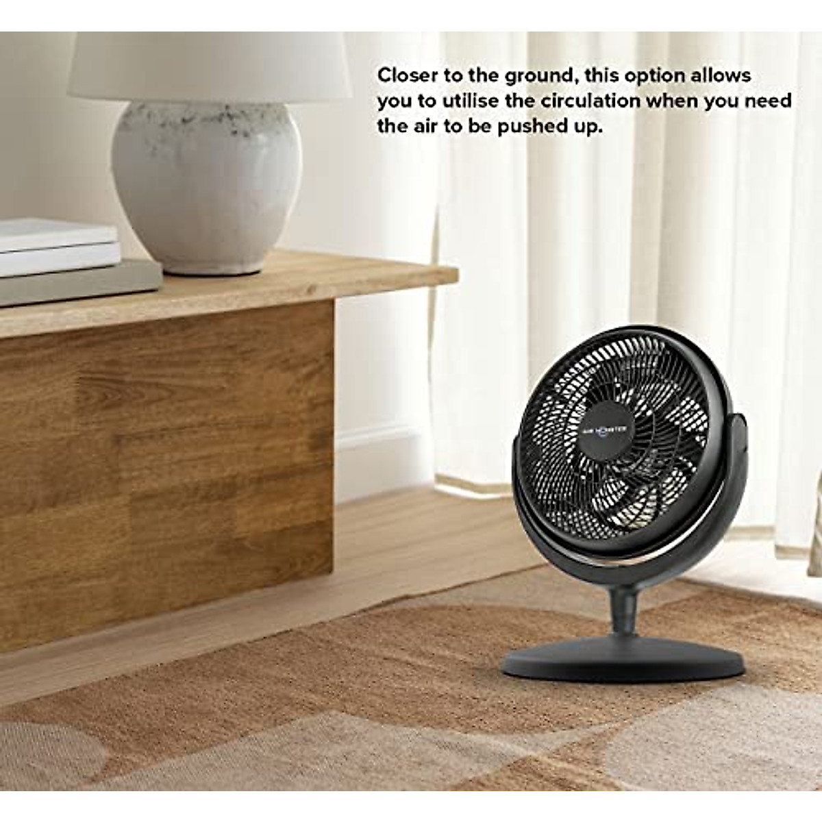 Air Monster 12 Inch Power Stand Fan and Floor Fan, Room Fan, Turbo fan, Air Circulator Fan, 3 Speed Settings, High Velocity, Adjustable Tilt, Black