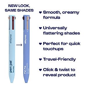 Alleyoop Pen Pal 4-in-1 Touch Up Makeup Pen - Eyeliner in Black, Lip Liner in Berry, Highlighter Stick in Champagne, Eyebrow Pencil in Brown - Travel Makeup Pen, Cruelty-Free & Vegan (Berry Busy)​