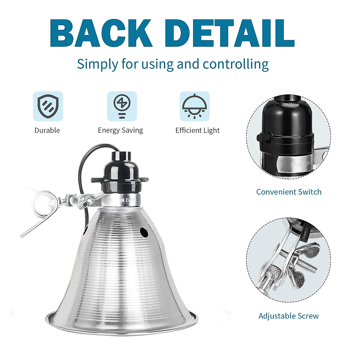 EP Clamp Lamp Light with Detachable 5.5 Inch Aluminum Reflector, 60 Watt E26 Socket (No Bulb Included), 6 Foot 18/2 SPT-2 Cord Cord, 2 Pack