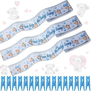 3 Rolls Baby Shower Measure Belly Game Baby Shower Games How Big Is Baby Bump Belly Measuring Tape for Gender Reveal Games Party Supplies, 2 Inch x 115 Ft (Blue Bear Style)