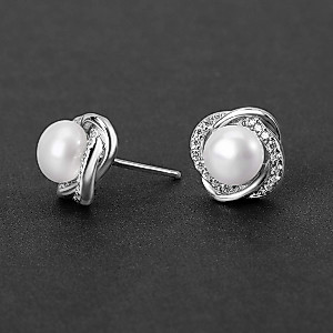 PEARLOVE Freshwater Cultured Pearl Earrings for Women Stainless Steel Stud Earrings Cubic Zirconia Stud Earrings Gift for Women With Gifts Packing