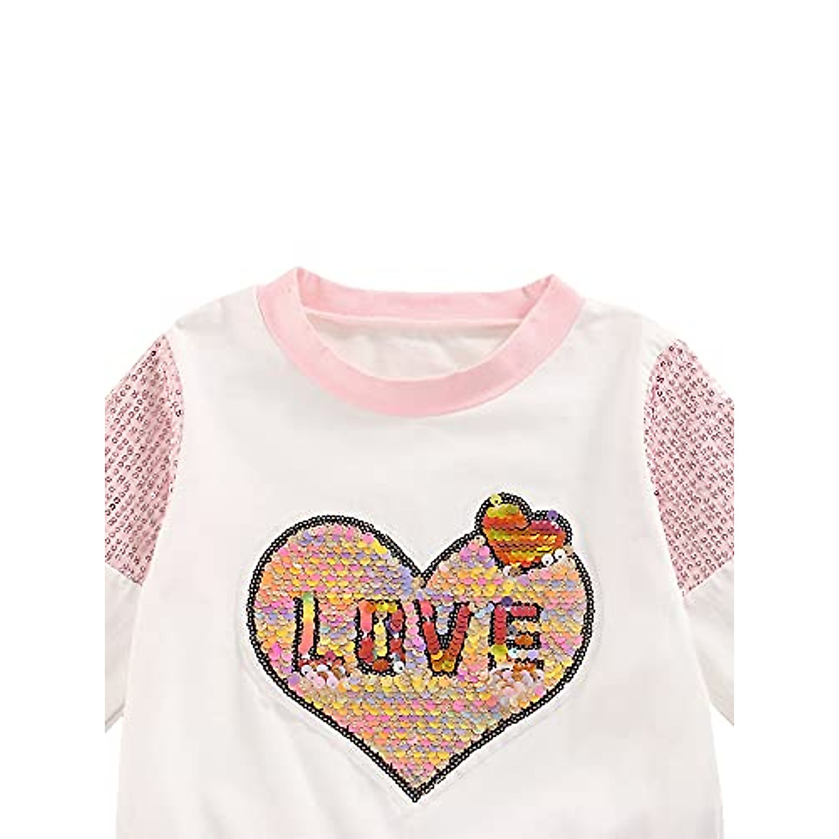 Inevnen Toddler Baby Girl Clothes Love Heart Leopard Sequin Pullover Top and Pants Set 2pcs Fall Winter Outfits (Pink, 5-6 Years)